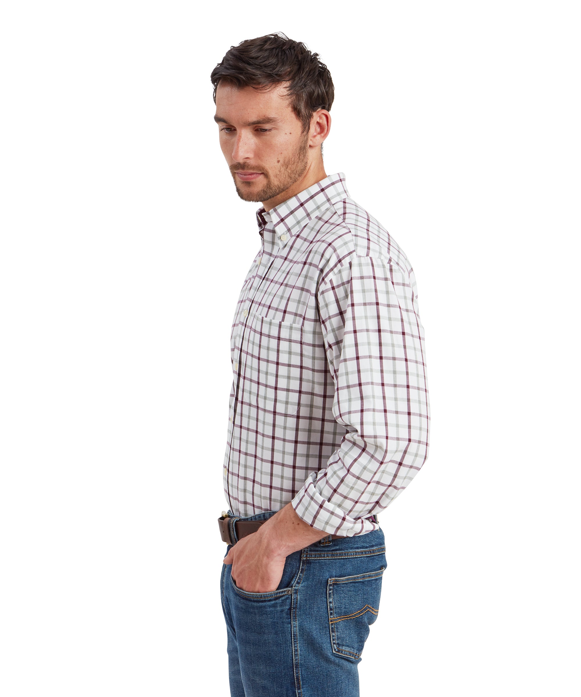 Men s Brancaster Classic Shirt Wine Check Schoffel Country US
