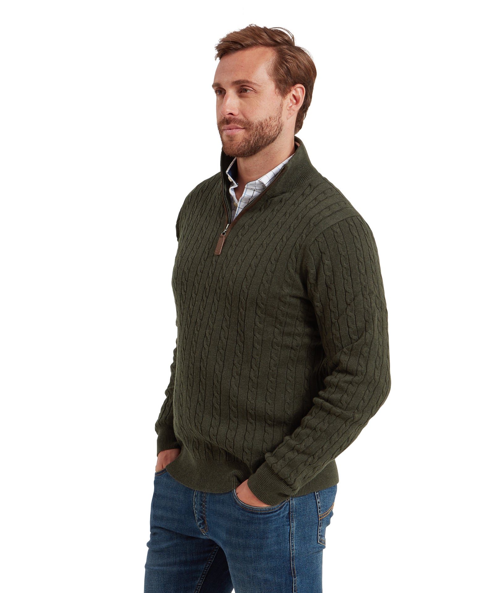 Men's Calton Cotton Cable Quarter Zip Jumper Green | Schöffel Country
