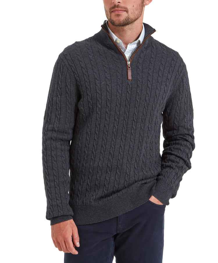 Men's Cotton Cable Quarter Zip Jumper Grey | Schöffel Country IE