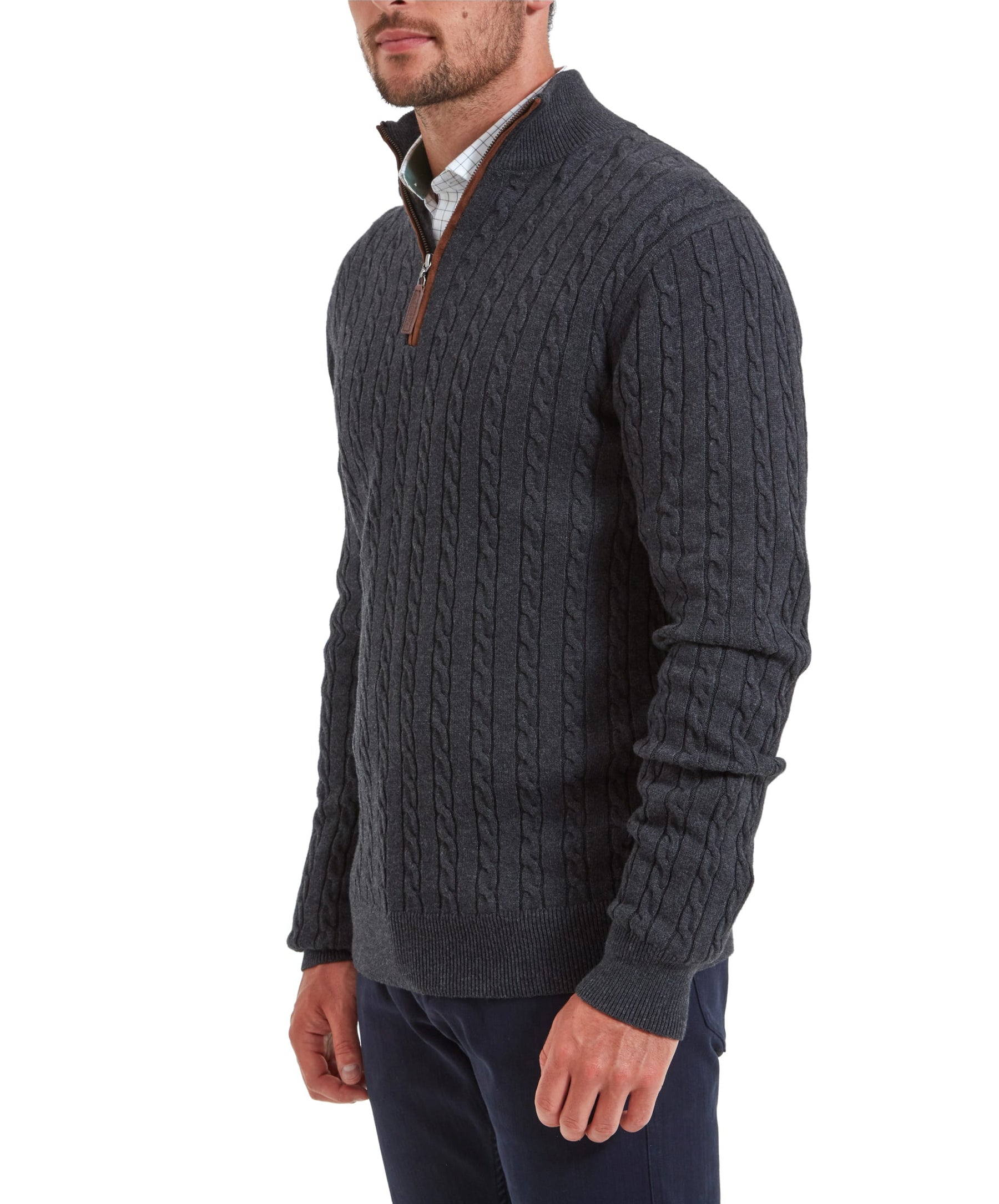 Men's Cotton Cable Quarter Zip Jumper Grey | Schöffel Country