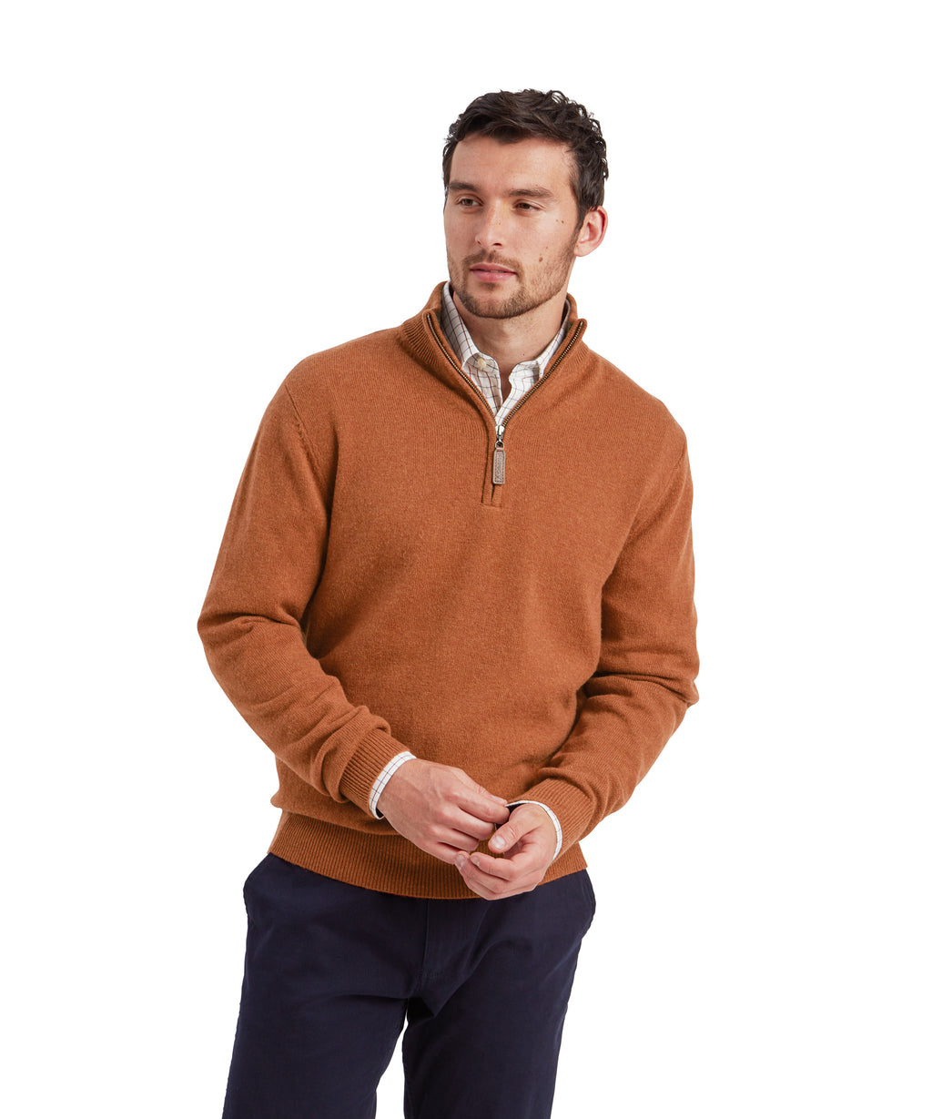 Men's Lambswool Quarter Zip Jumper Brick Red | Schöffel Country