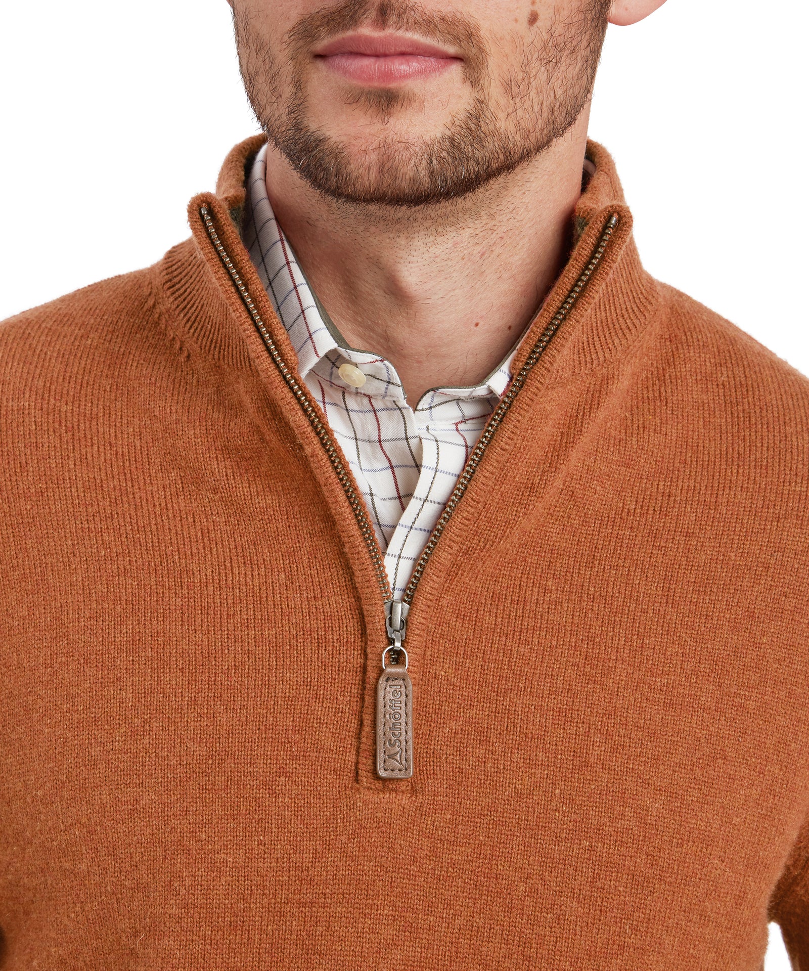 Men's Lambswool Quarter Zip Jumper Brick Red | Schöffel Country
