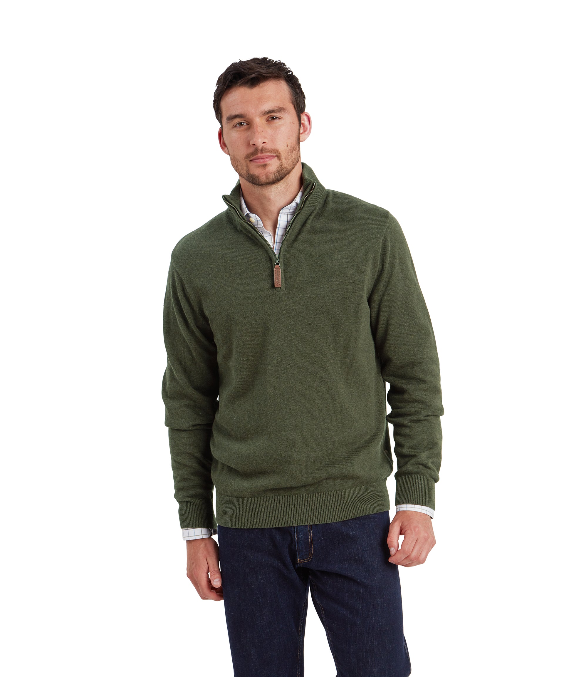Men's Lewis Lambswool Quarter Zip Jumper Green | Schöffel Country