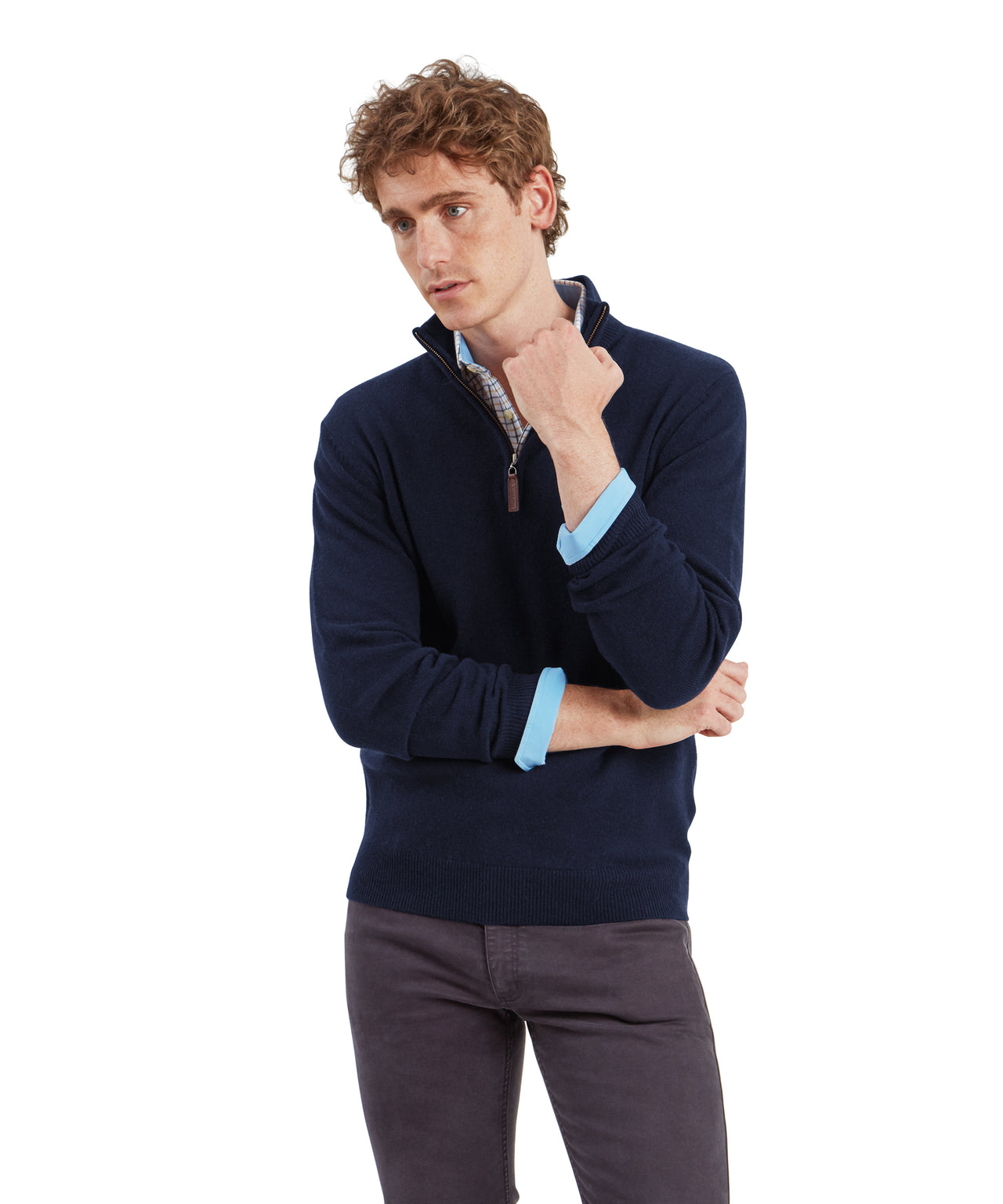 Men's Lewis Lambswool Quarter Zip Jumper Navy | Schöffel Country