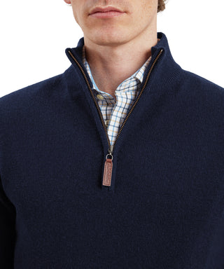 Men's Lewis Lambswool Quarter Zip Jumper Navy | Schöffel Country